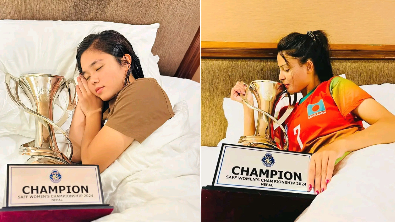 সাফের শিরোপা জড়িয়ে ঘুমালেন নারী ফুটবলাররা