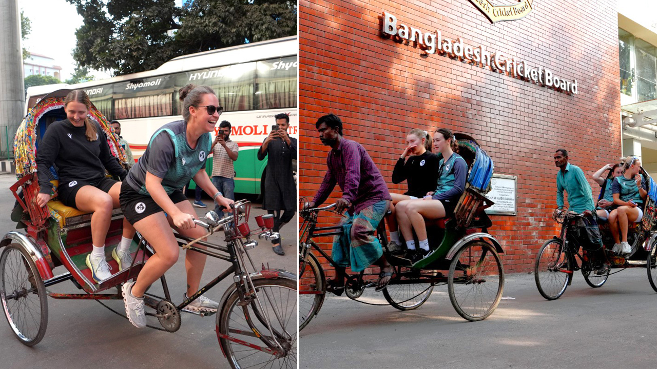 মিরপুরে রিকশায় চড়লেন আইরিশ নারী ক্রিকেটাররা